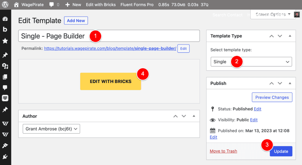 Set a Bricks Builder Template using PHP – WagePirate