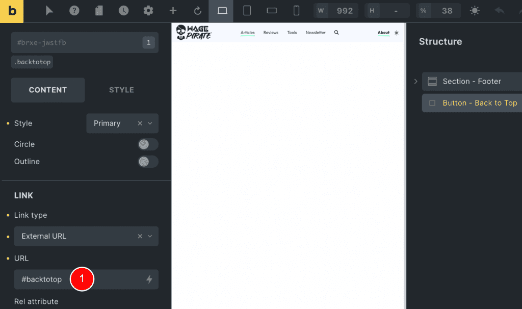 Back to Top button in Bricks Builder – WagePirate