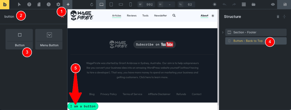 Back to Top button in Bricks Builder – WagePirate
