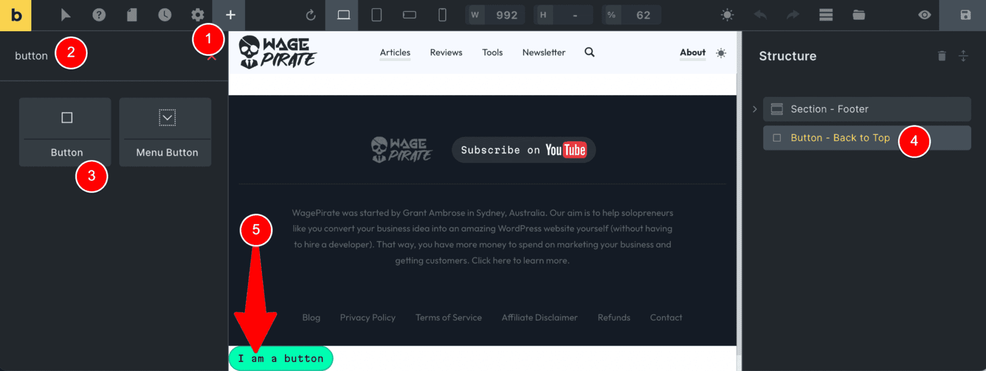 Back to Top button in Bricks Builder – WagePirate